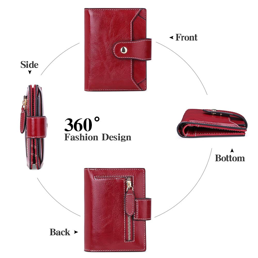 GOIACII Women Wallet RFID Blocking Leather Small Bifold Zipper Pocket Wallet Compact Card Case Purse with ID Window