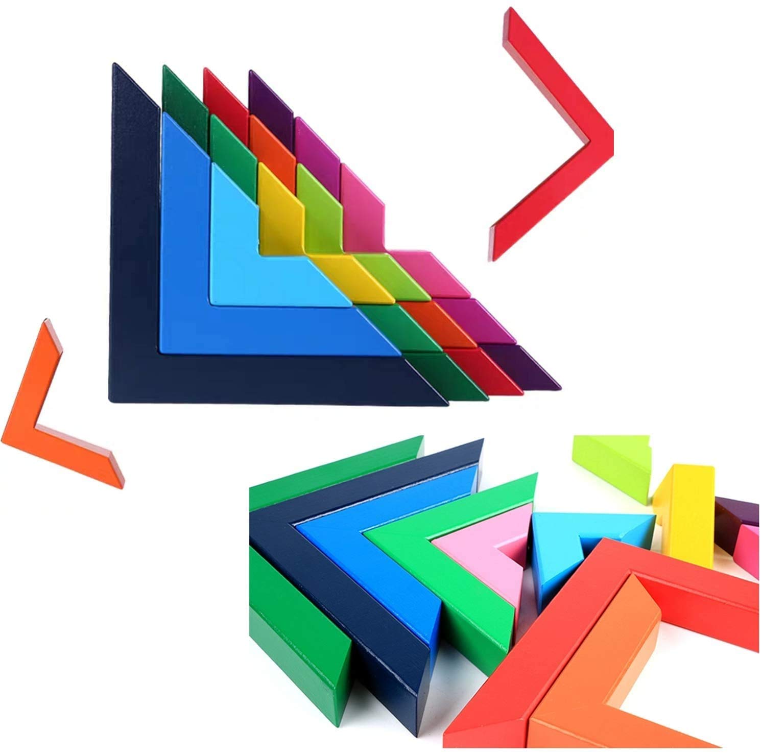 FANSUSENKE 12 Piece Building Blocks Toy Wooden Rainbow Stacking Nesting Building Game Geometry Creativity Nesting Educational Preschool Learning Toys for Kids 3D Puzzles