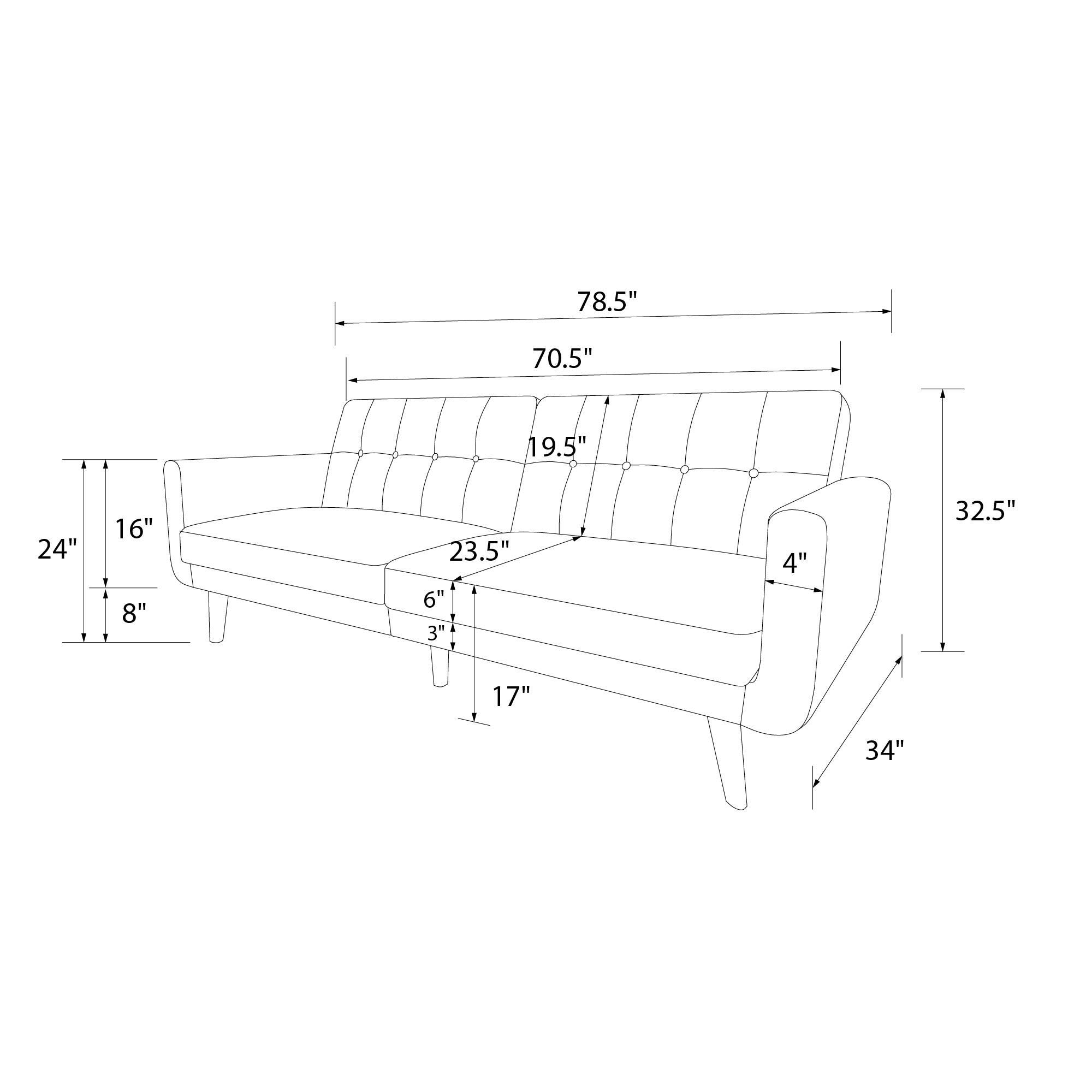 DHP Nia 79 Inch Futon Sofa Bed in Faux Leather, Upholstered Couch Sleeper with Button Tufted Back, Mid-Century Modern, Black