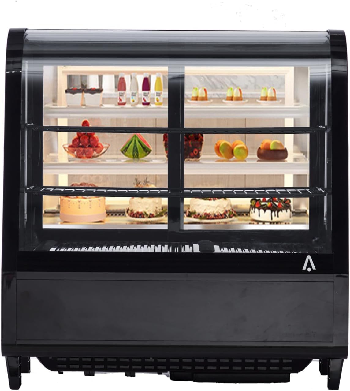 Commercial Fridge Display Refrigerator, 3.6 Cu.Ft./100L Countertop Refrigerator Display Case, Commercial Cake Display Refrigerator with Tempered Glass Door, 2 LED Light and 2 Adjustable Shelves, Black