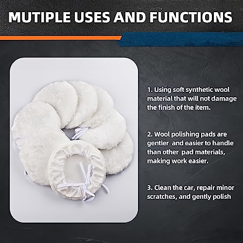 Boomersun 8 Pack 6“ Wool Buffing Pad - Free Adjustment of Tightness, Fit for 5" to 6" Wool Buffer Polishing Pads for Car & Motorcycle Polishing, Glass Grinding