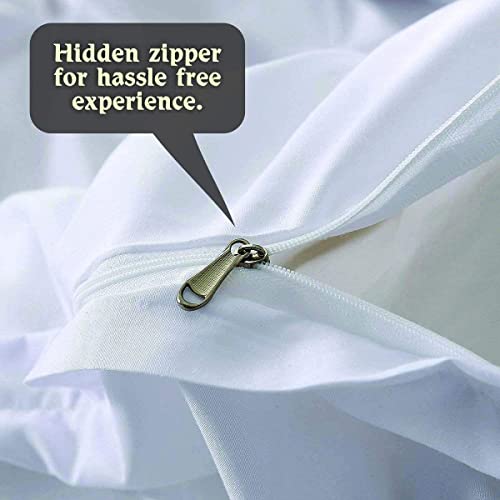 eBeddy Linens Duvet Cover Set Queen Size 90x90 Inch 100% Cotton Soft and Breathable 3 Pieces (1 Duvet Cover & 2 Pillow Shams) Premium Bedding Collection Zipper Closure & Corner Ties, White Striped