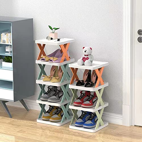 CUSNESTAL Stackable Shoe Rack for Closet, Shoe Organizer Storage for Entryway, Free Combination Shoe Cabinet for Home, 4-tie, Blue