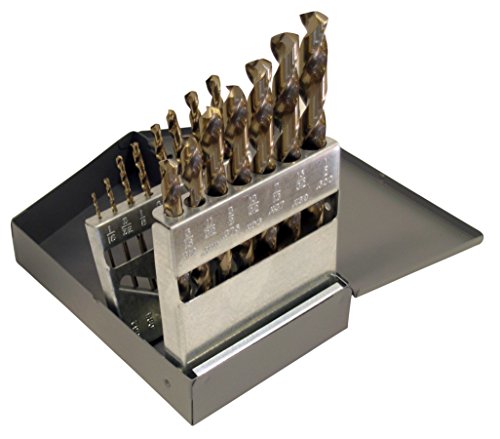 Cle-line C21112 135 Degree Heavy-Duty Cobalt Jobber Length Drill Set in Metal Case, 15 Pieces