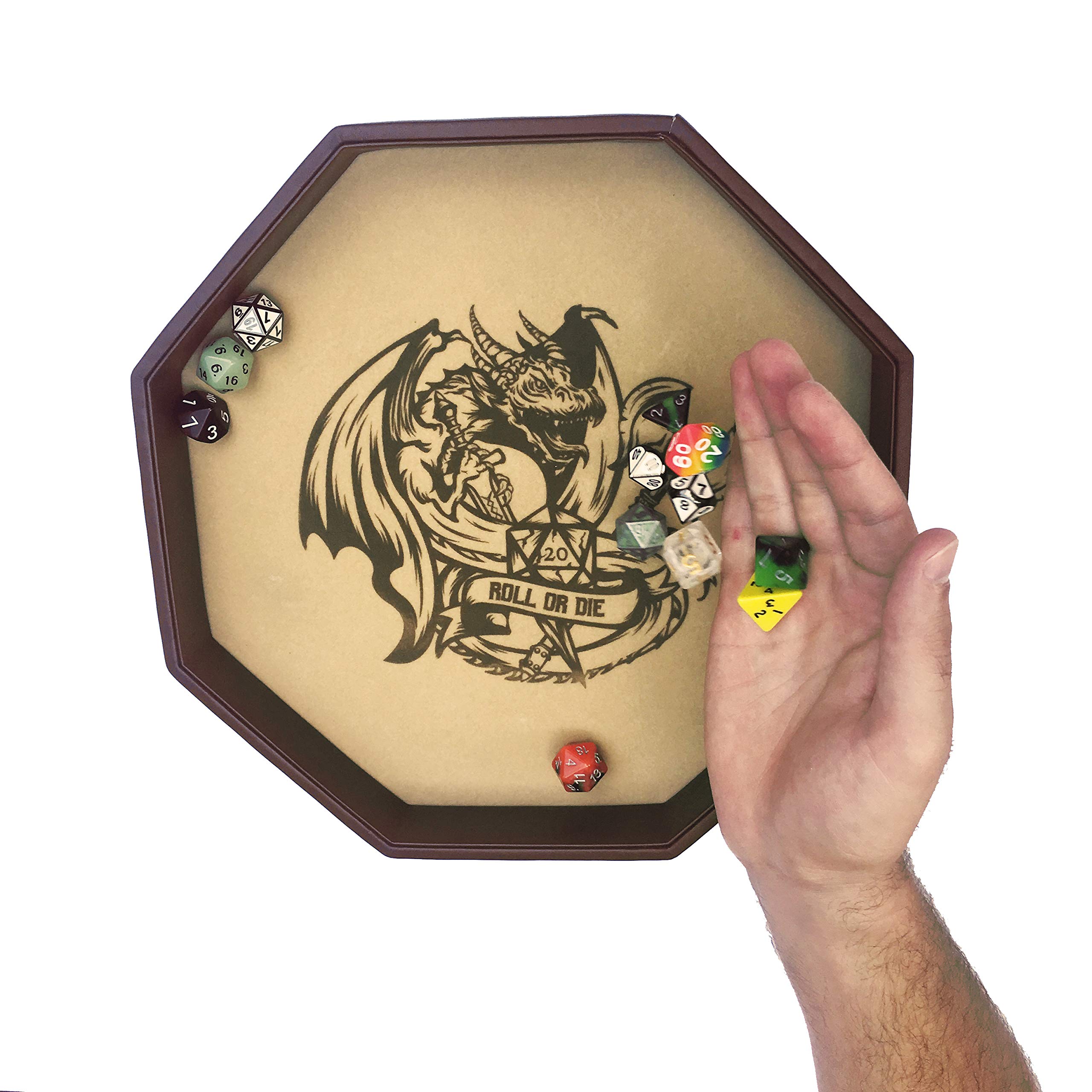 Fantasydice - ROLL OR DIE- Dice Tray - 11.5" Octagon - for Dice, Board Games, Tabletop RPGs Like D&D (DND) 3.5 and 5e, Call of Cthulhu, Pathfinder,Shadowrun and Other Roleplaying Games