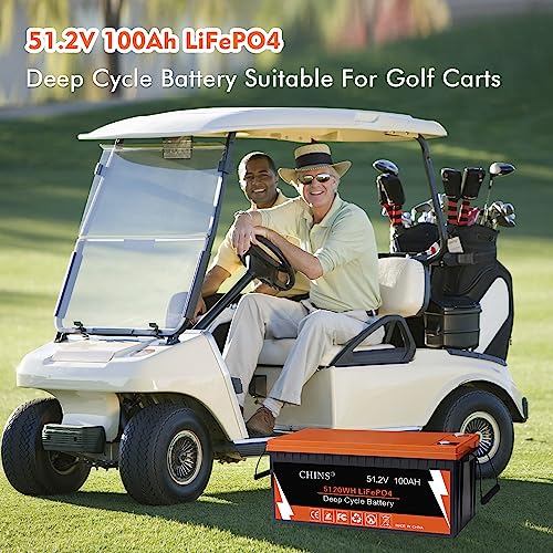 CHINS Bluetooth LiFePO4 Battery Smart 48V 100AH Lithium Battery, Includes 48V 10A Lithium Battery Charger, Perfect for Golf Cart, Trolling Motor, Marine, Peak Current 500A