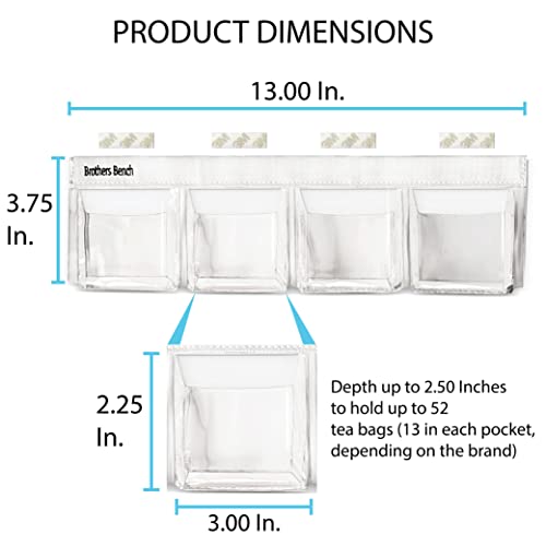 Clear Tea Bag Organizer Holds up to 52 Tea Bags, Tea Organizer Tea Box Alternative with 3M Strips for Storage Cabinet & Kitchen Pantry Doors, Drawer Organizer, Tea Bag Holder is 13.00 x 3.75 inches