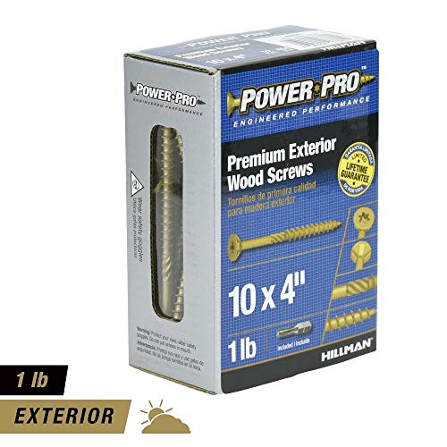 Power Pro 48604 Wood Screws, #10 x 4", Premium Outdoor Deck Screws, Rust Resistant, Epoxy Coated Bronze, 1lb Box, 52 pcs