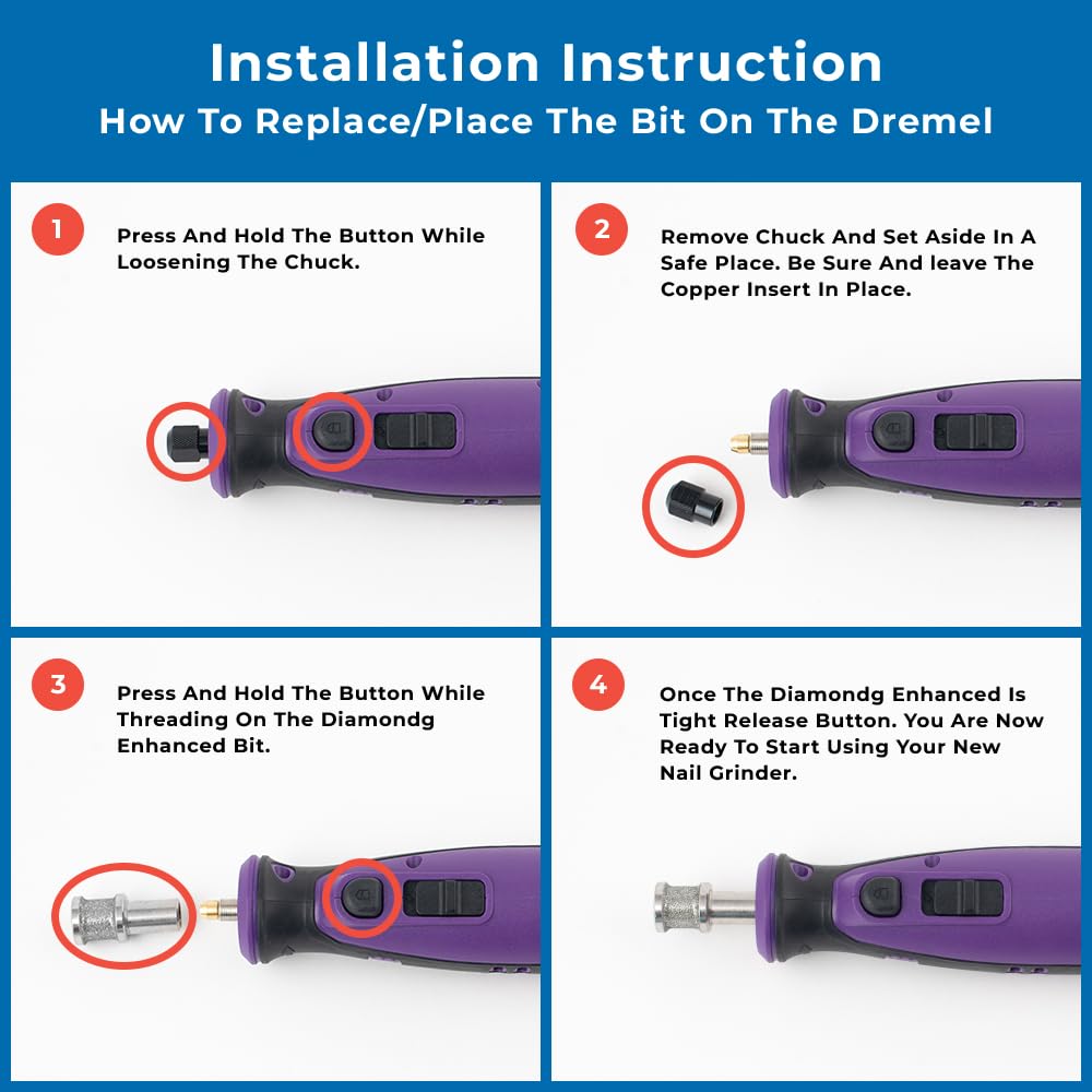 Diamondg - Professional Diamond Nail Rotary Nail Grinder Bit Dogs - Painless Nail Trimmer Bits Won't Pull Hair or Get Hot - Pack of 1 (Large)