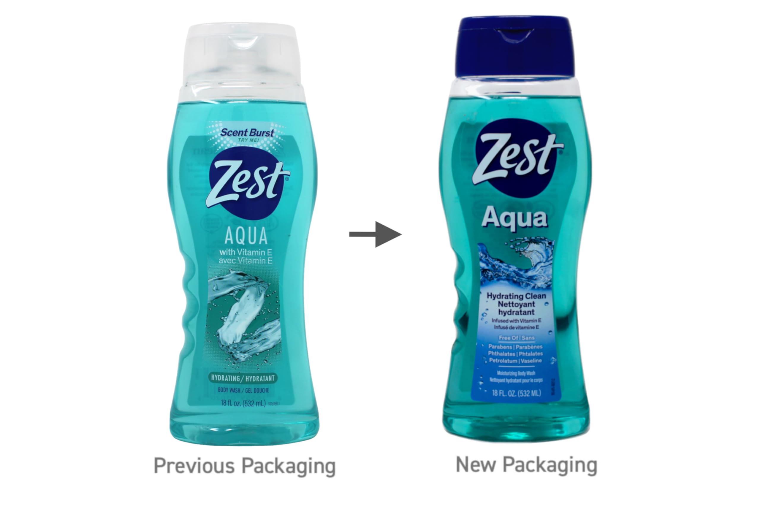 Zest Aqua Hydrating Body Wash, 18 Fl Oz (Pack of 6) - Moisturizing & Refreshing Shower Gel, Easily Lathers for a Relaxing Bubble Bath - Foaming & Exfoliating Skin Cleanser for a Smooth & Clean Skin