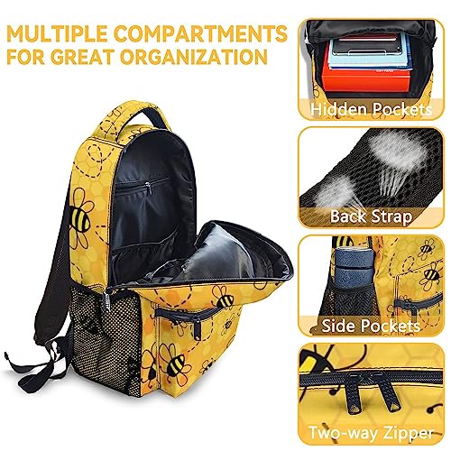 CUSPCOD Bee Backpack for Girls Boys, 16 Inch Yellow Backpacks for School, Cute, Adjustable Straps, Durable, Lightweight, Large Capacity Bookbag for Kids