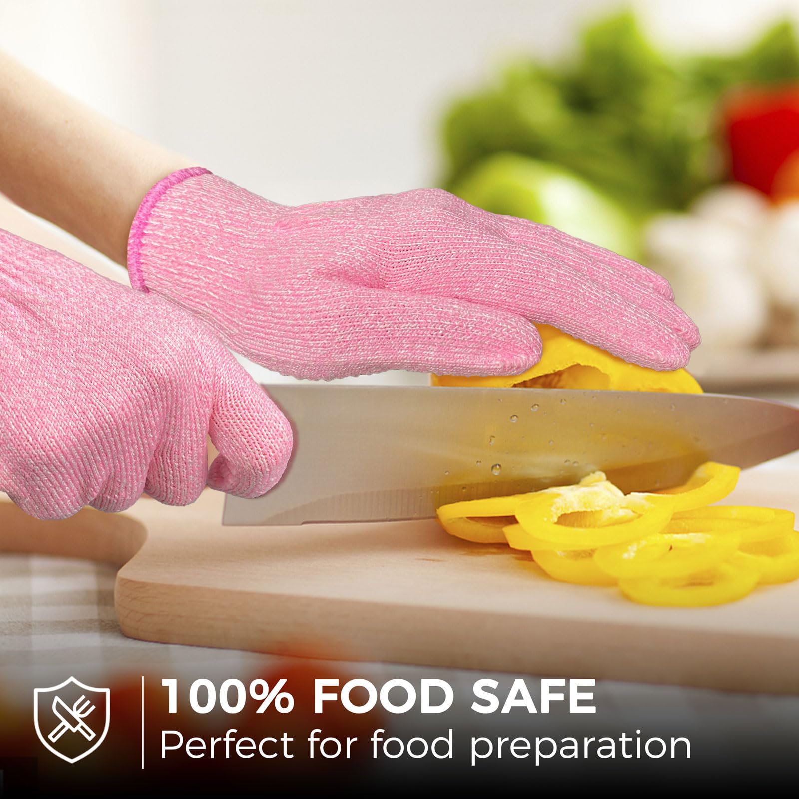 Evridwear 2 Colors 2 Pairs Combo Level 5 Cut Resistant Gloves with Strong Silicone Grip Dots Kitchen Meat cutting Fish Fillet Shucking and Mandolin Slicing Free E-book(M, Pink+Gray)