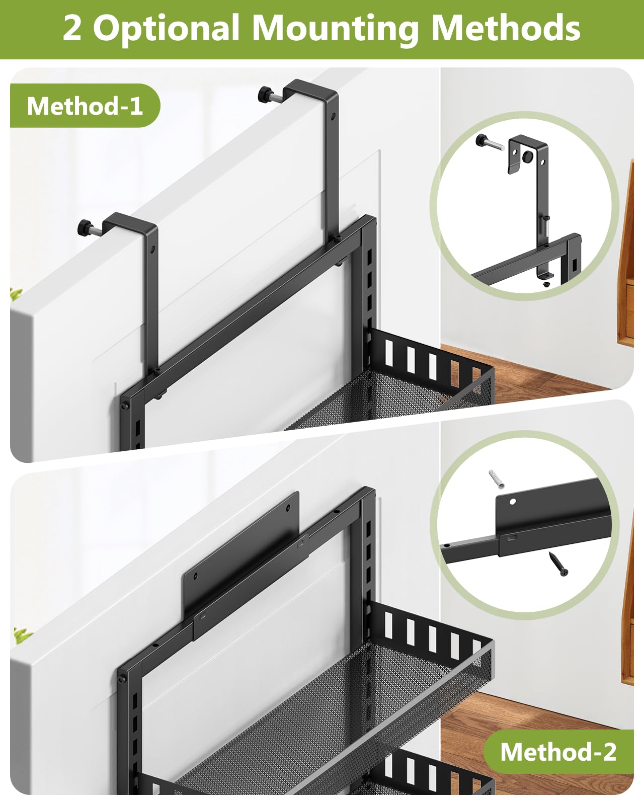 POKIPO 8-Tier Over the Door Pantry Organizer, 2 in 1 Large Door Spice Rack with Adjustable Metal Baskets, Heavy Duty Hanging or Wall Mounted Storage Organizer for Kitchen Pantry and Room Wall