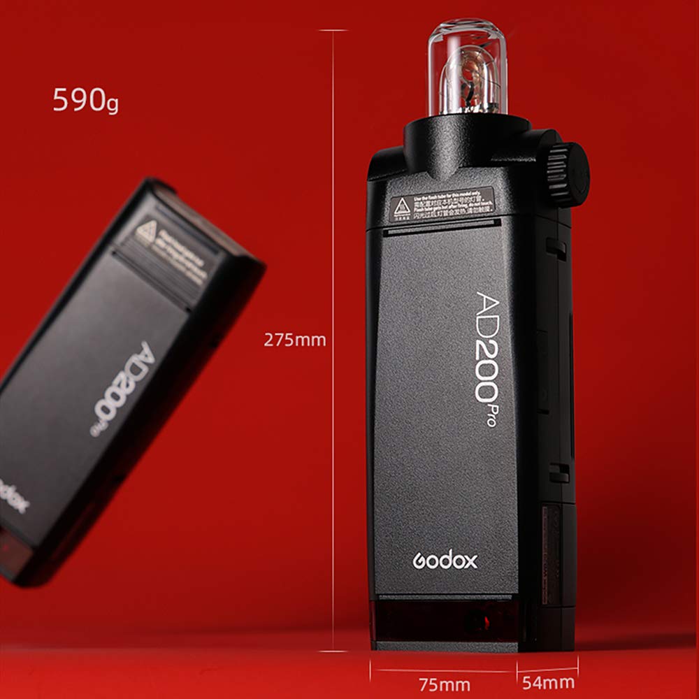 GODOX AD200 Pro AD200Pro 200Ws 2.4G Flash Strobe, Speedlight 1/8000s HSS, 500 Full Power Flashes, 0.01-1.8s Recycling, 2900mAh Battery, Bare Bulb/Speedlite Fresnel Flash Head, Pocket Flash Monolight
