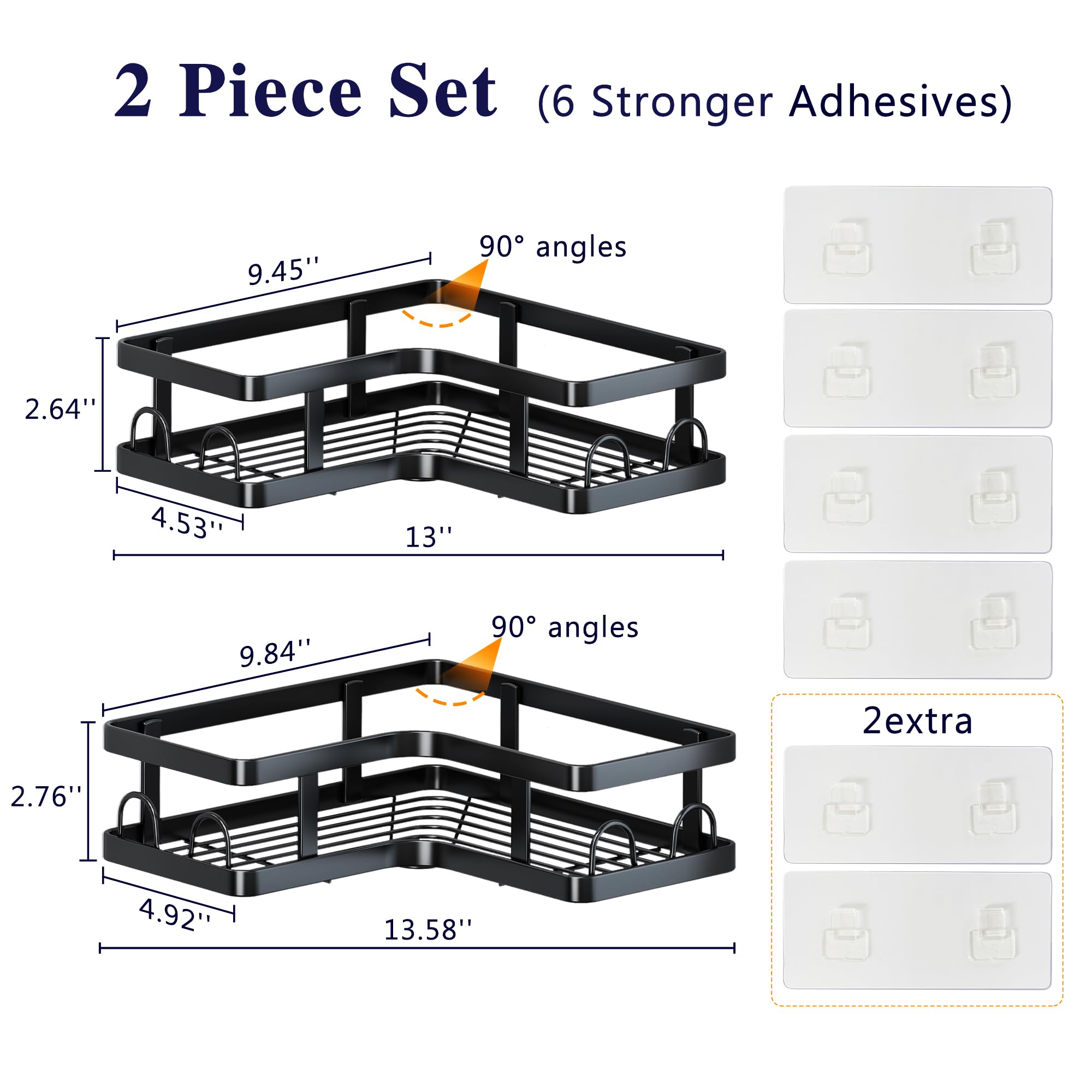 pavtner Corner Shower Caddy, Adhesive Stainless Steel Shower Shelf Shower Caddy, Corner Shower Shelves for Inside Shower, Shower Organizer Shelf With 8 hooks, Shower Storage Organizer Rack Black