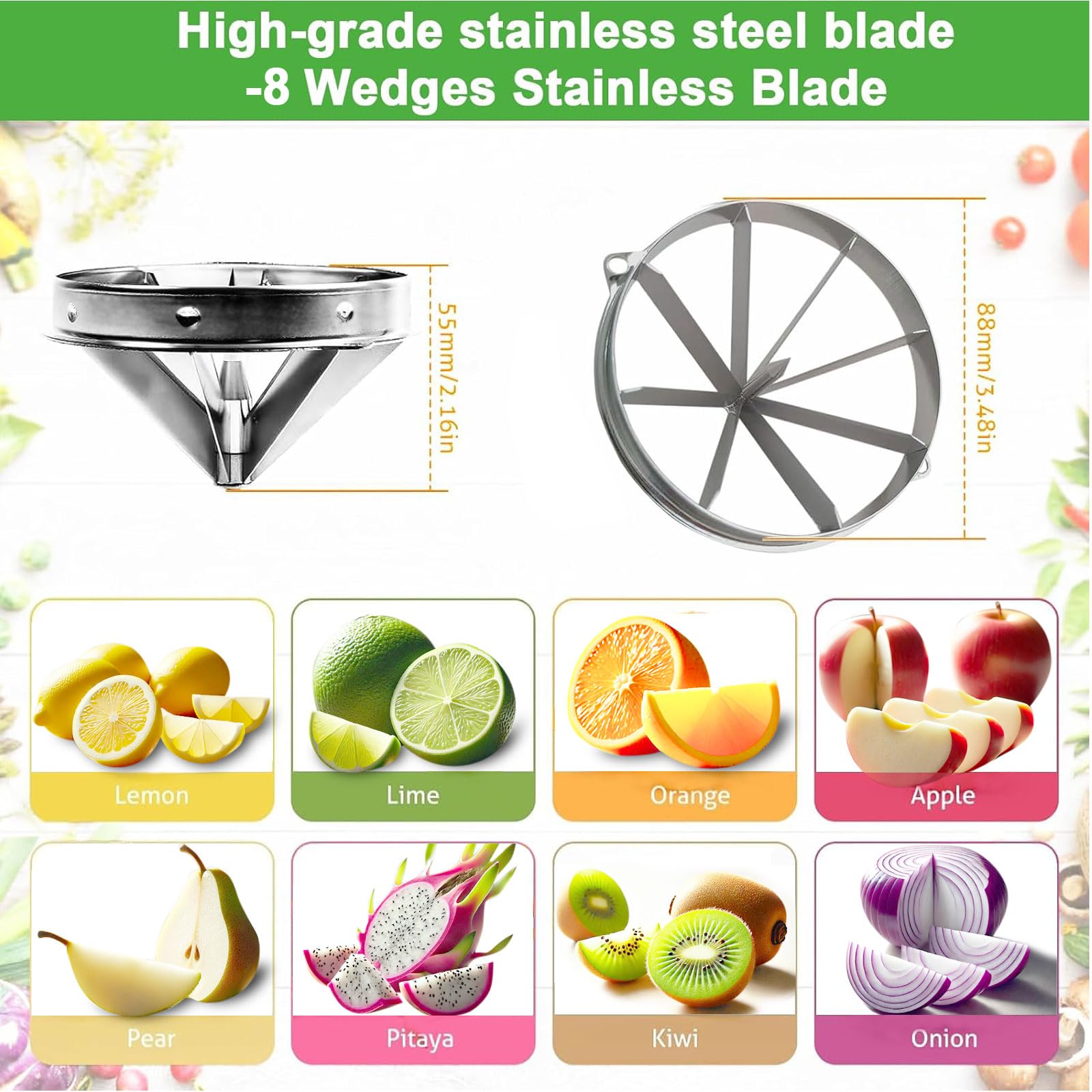 Commercial Lemon Cutter 8-Section with V-Shaped 420 Stainless Steel Blades,Easy Wedger Stainless Steel Blade Fruit Lime Slicer NSF Certified Easy-to-Use for Bar Restaurant (8-Section)
