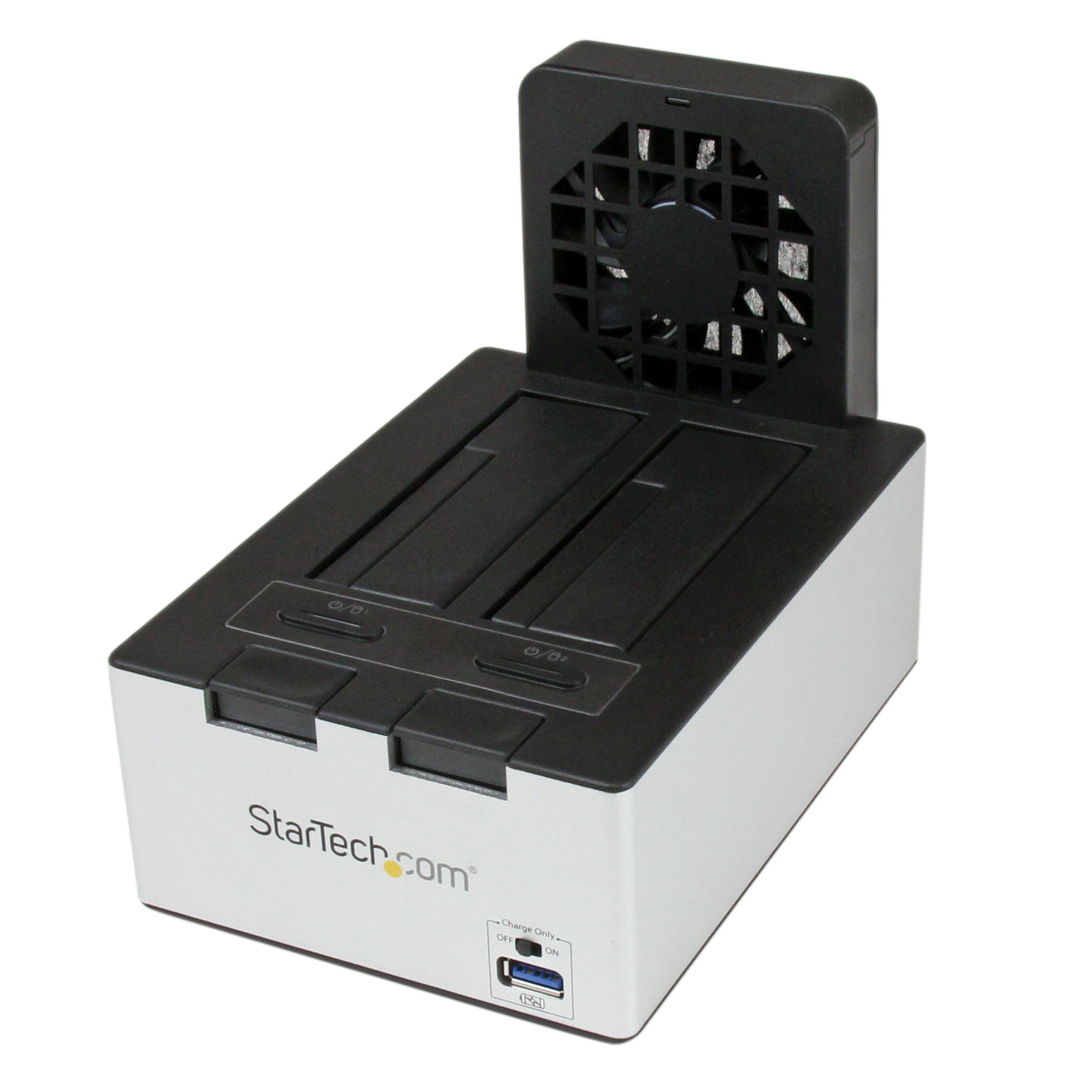 StarTech.com USB 3.0 Dual SATA Hard Drive Docking Station with Fast Charge Hub UASP and Fan, Black/Silver (SDOCK2U33HFB)