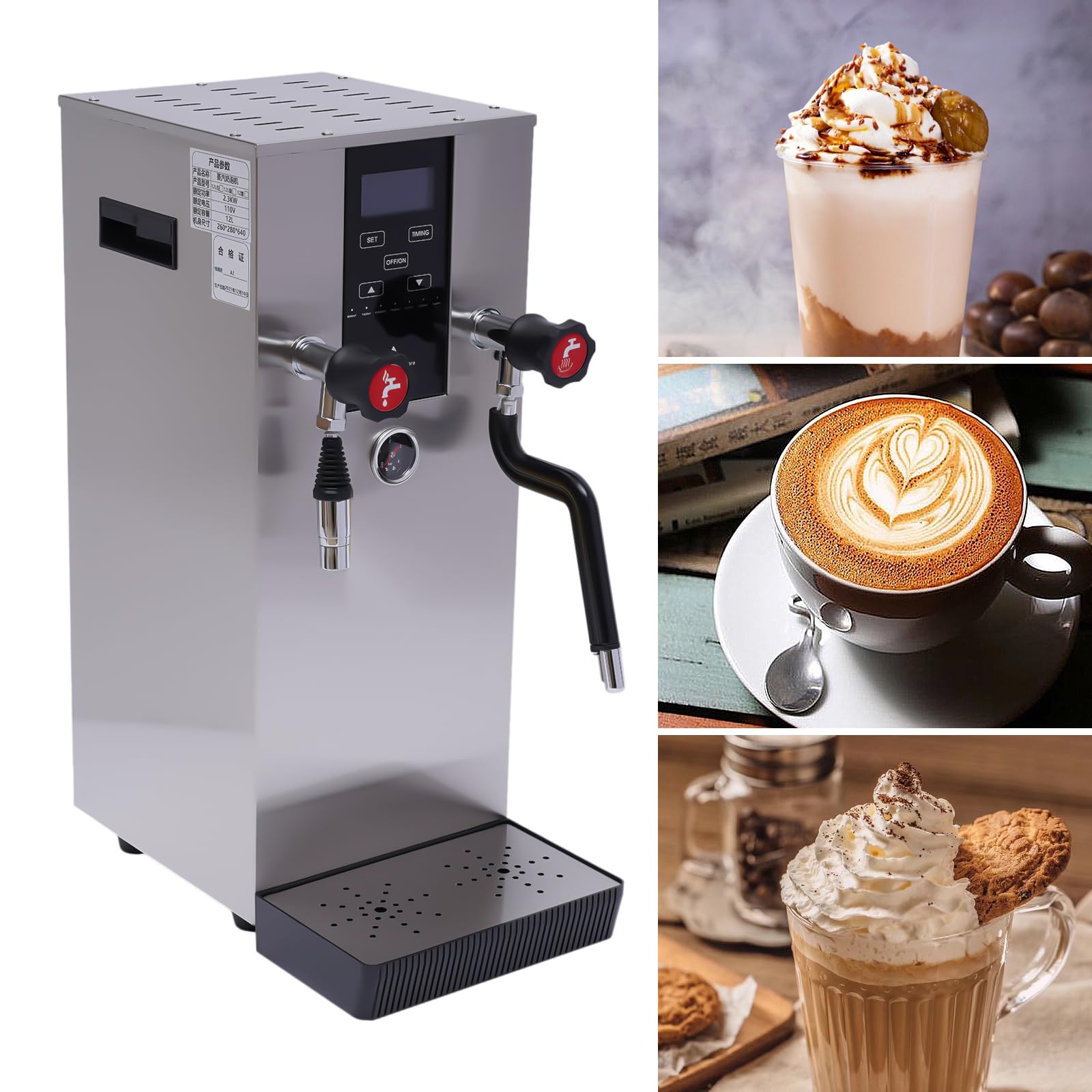 Commercial Milk Frother, 12L Multi-Purpose Full-Automatic Steam Boiling Water Frothing Machine, LED Screen Display Electric Milk Foam Machine, Suitable For Cafe, Bubble Tea Stores, Coffee Shops