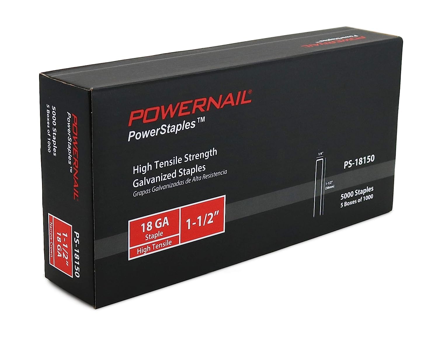 Powernail PS18150 18 Gauge 1/4 Inch Crown 1-1/2 Inch Length Chisel Point Narrow Crown Staples (Case, 30000ct)