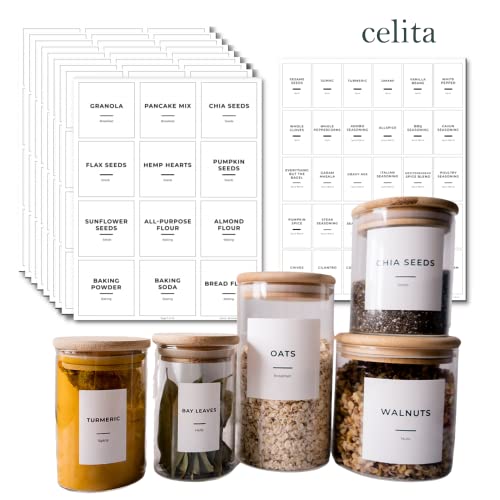 Celita 248 Kitchen Pantry Labels with Spice Jar Labels - Minimalist Modern Food Storage Labels Preprinted - Waterproof Stickers Complete Pantry Labels for Containers