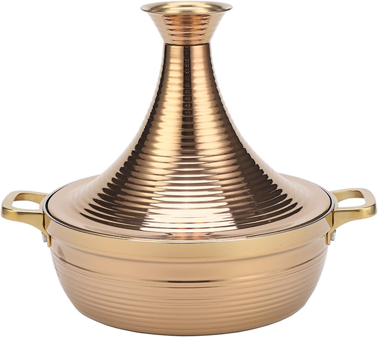 Generic moroccan tagine cooking pot,304 Stainless Steel Lid Anti-Scalding Handle High Temperature Resistance,for Cooking and Stew Casserole Slow Cooker,Gold,30cm