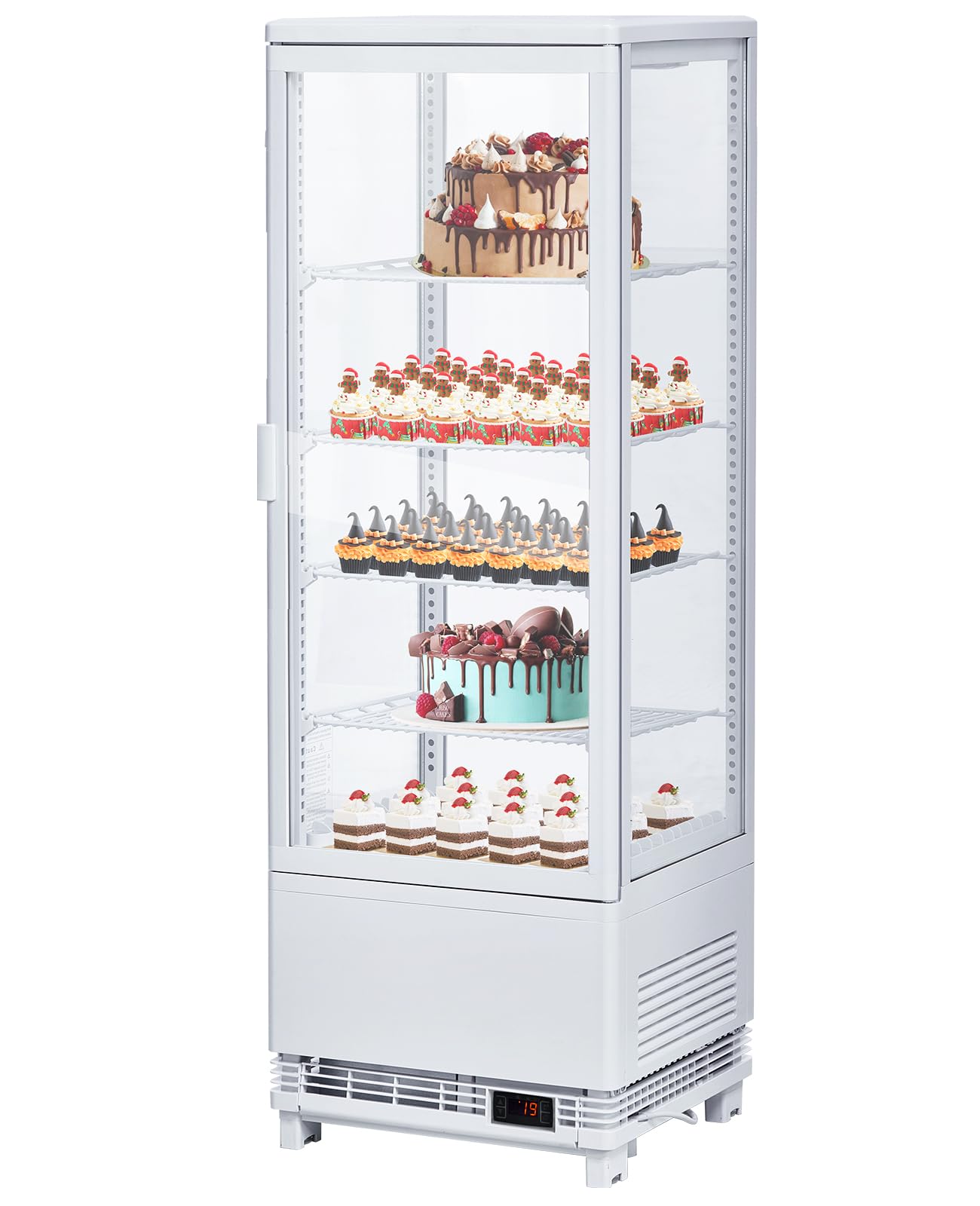 Commercial Refrigerator Display Case, 4.2 Cu.FT Single-Door Countertop Pastry Display Case with Interior LED Lighting, Double-Layered Glass, Commercial Refrigerator for Pastry Cake Restaurant