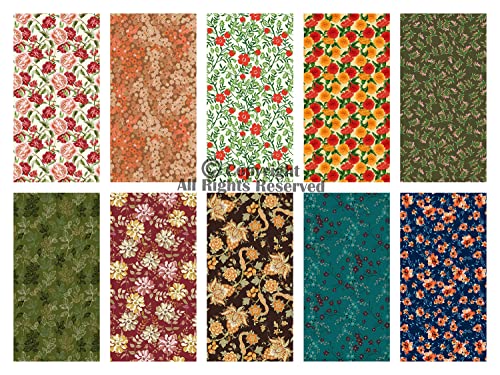 Craftido -25 Options- 100% Cotton Quilting Fabric Bundles 10pcs Fat Quarters 18”x21”-Medium Weight 5.2 oz- for Quilting, Sewing Project, Patchwork, DIY Crafts - Retro Style
