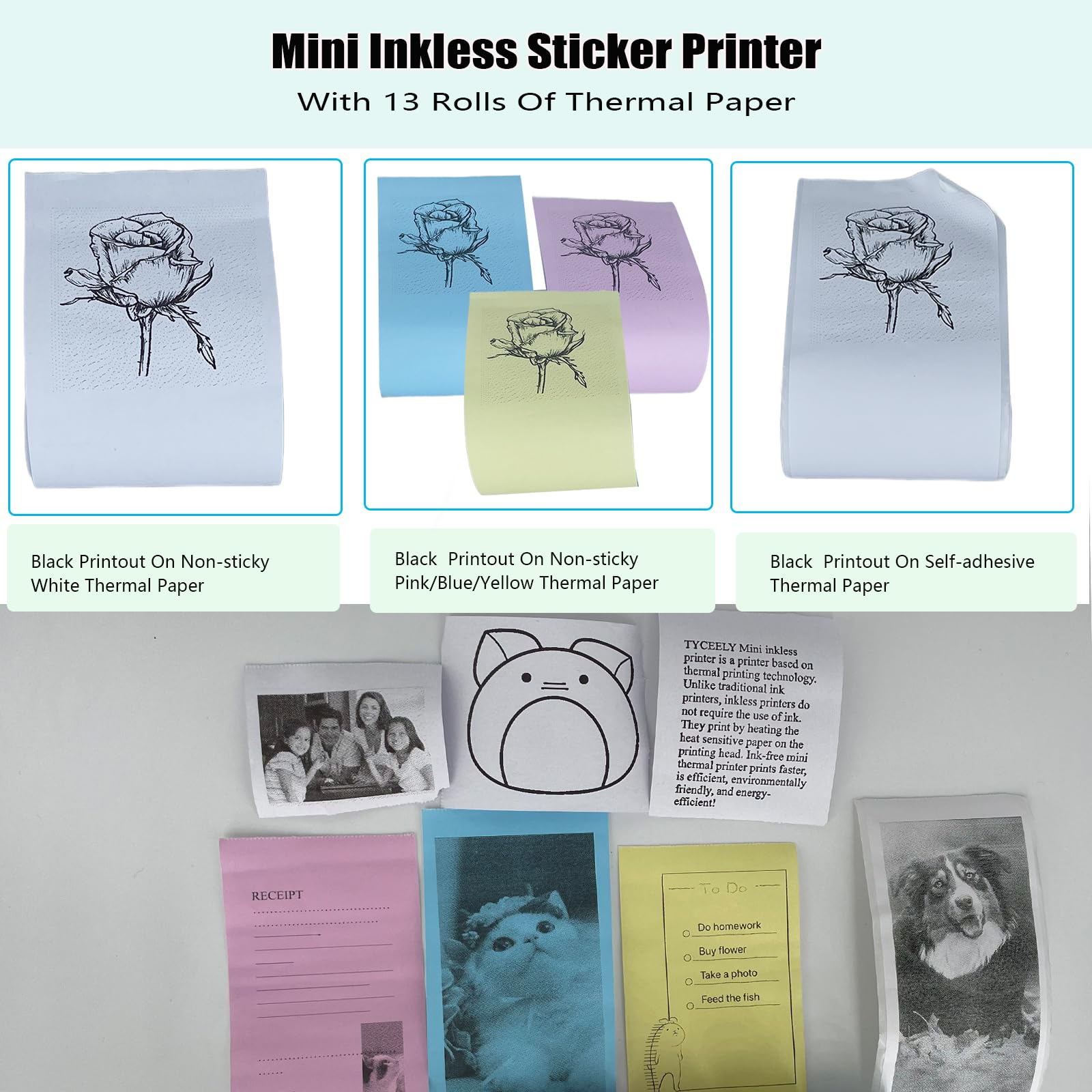 Mini Inkless Sticker Printer , HD Mini Thermal Sticky Note Printer Print Pod Sticker Maker, Mini Portable Bluetooth Pocket Printer for School Notes DIY Label/Lists, Mini Printer for iPhone & Android