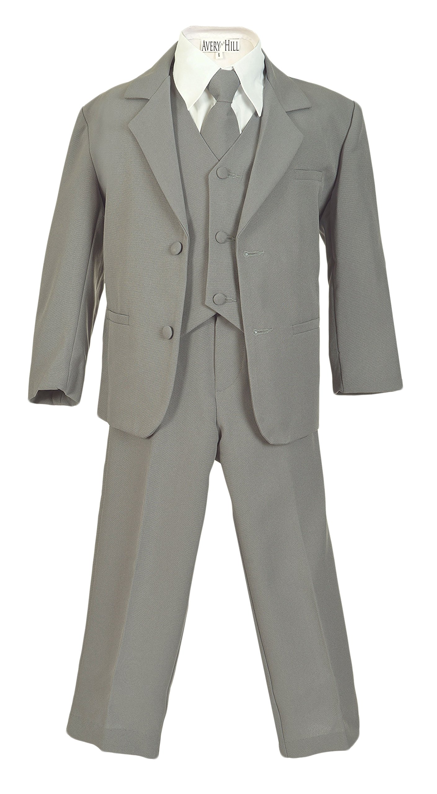 Avery Hill Boys Formal 5 Piece Suit with Shirt and Vest SilverWhite 2T