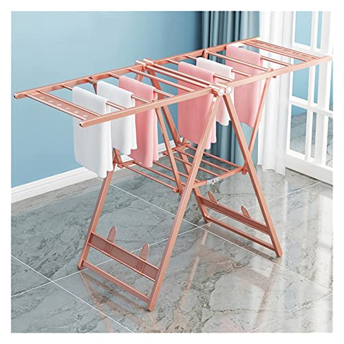 CZDYUF Aluminum Alloy Clothes Drying Hanger Floor Folding Clothes Rack Indoor Balcony Home Baby Clothes Drying Quilt Hanger (Color : Pink, Size : 110 * 47 * 11cm)