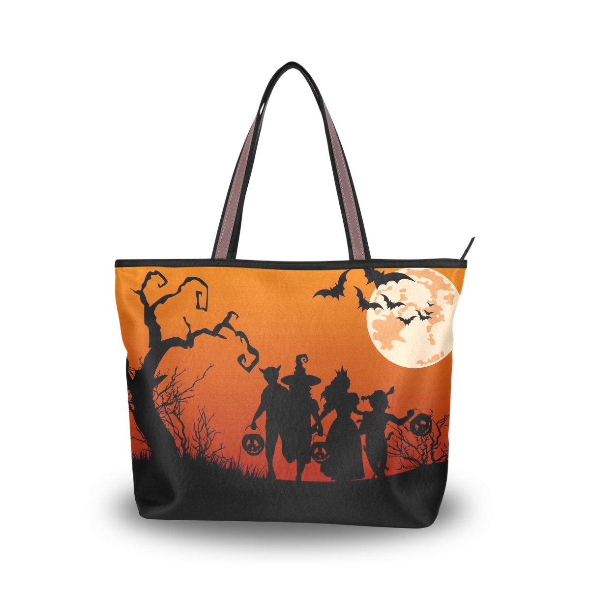 Halloween Tote Bag Halloween Tote Purse with Zipper,Halloween Tote Bag with Pocket