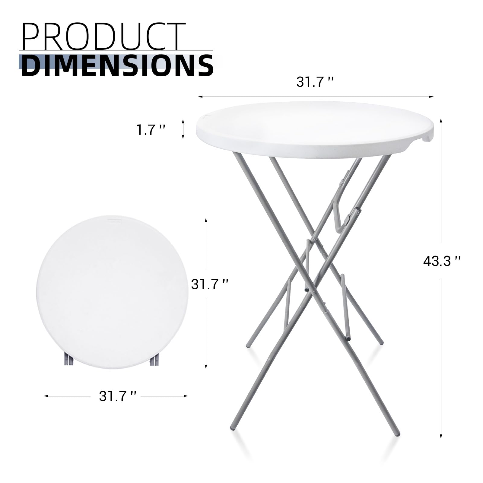 Byliable 32in Cocktail Table White High Top Folding Table, Portable Bar Height Folding Table Round with Removable Gray Legs, Indoor Outdoor Banquet Table for Parties, Commercial, Speech, Dining