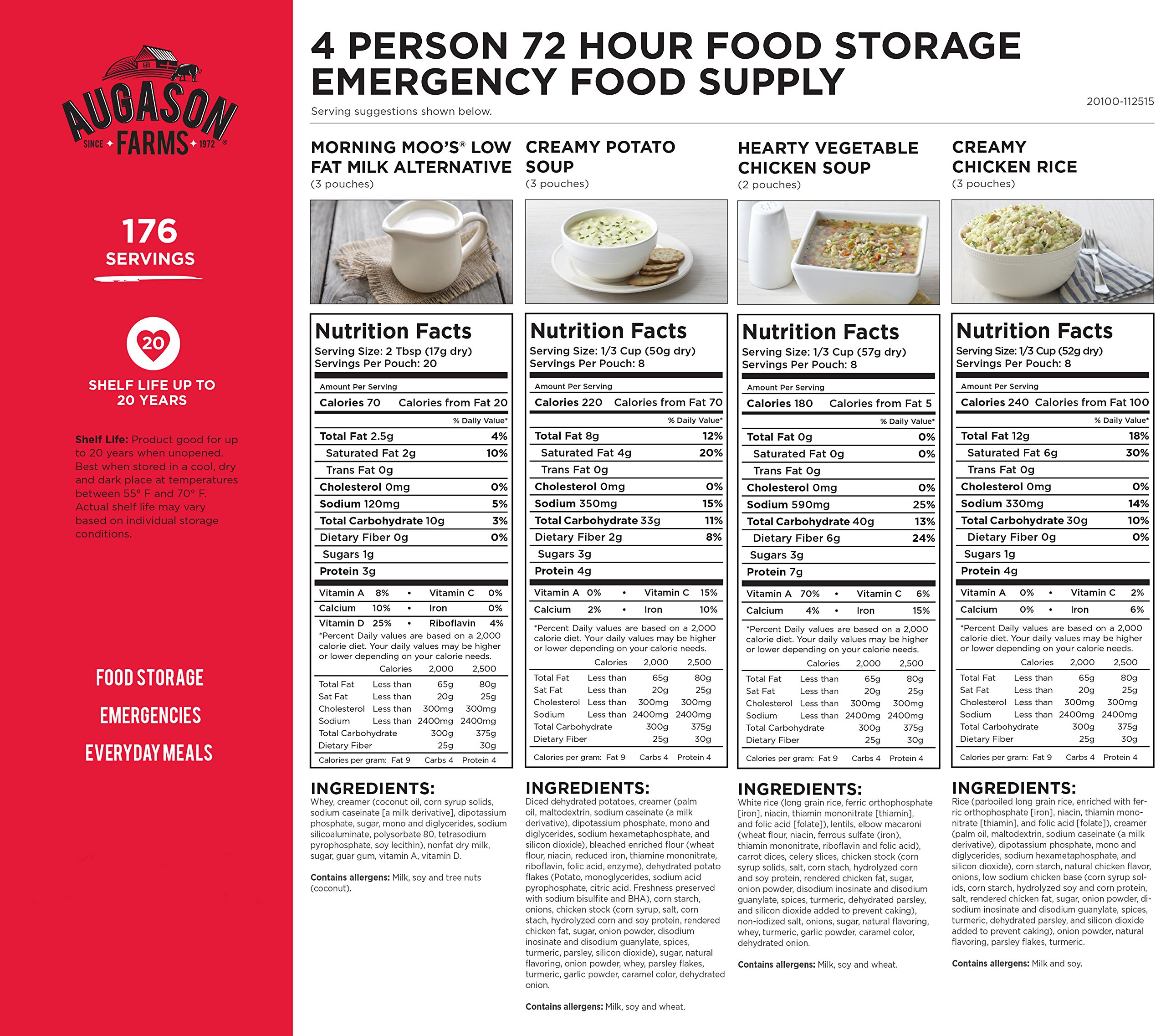 Augason Farms 5-20100 72-Hour 4-Person Emergency Food Storage Kit 14 lbs 7 oz