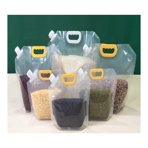 Cereal Containers Storage, 6pcs Airtight Food Storage Containers With Lids and Funnel Large Reusable Clear Food Storage Bags Stand Up Grain Moisture-Proof Sealed Bag for Rice Flour Kitchen Grain