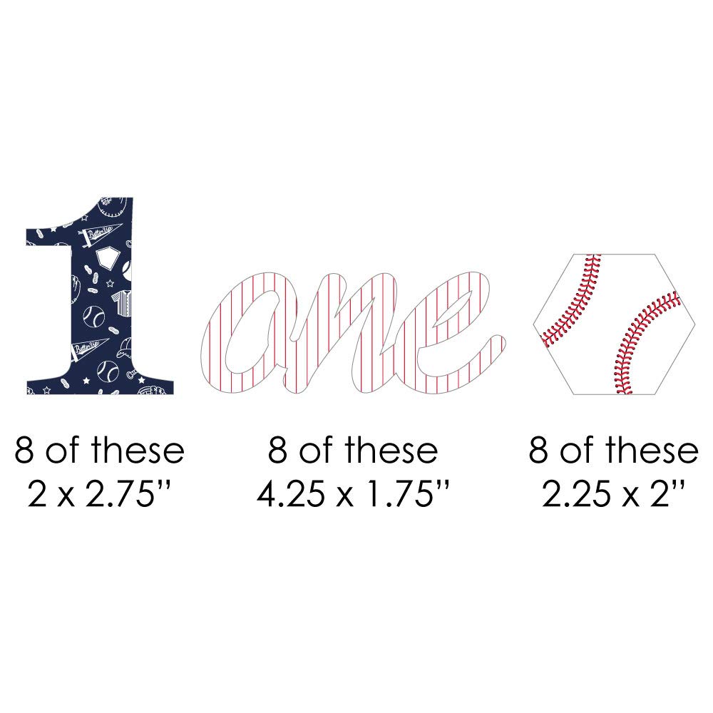 Big Dot of Happiness 1st Birthday Batter Up - Baseball - Paper Straw Decor - First Birthday Party Striped Decorative Straws - Set of 24