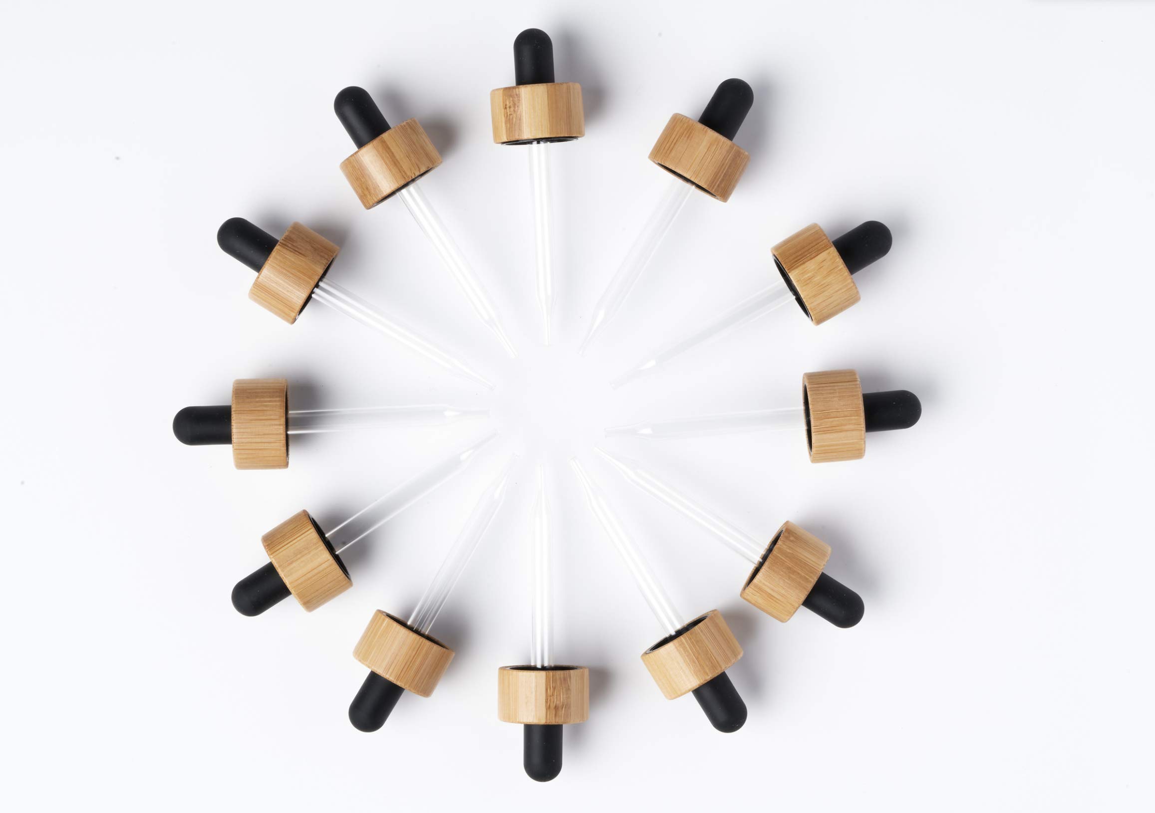Focus Nutrition 12 Pack Black Coated Boston Round Essential Oils Aromatherapy Glass Bottles Jar With Bamboo dropper cap, 1oz