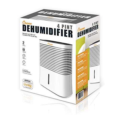 Crane Dehumidifier, Compact Portable Design, Effective Moisture Removal up to 300 Sq. Feet, 0.5 Gallon – 2 Liter Water Tank, White