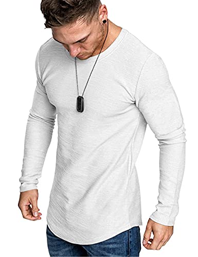 COOFANDY Men 2 Pack Muscle Fitted T Shirt Gym Workout Athletic Long Sleeves Tee Black/White
