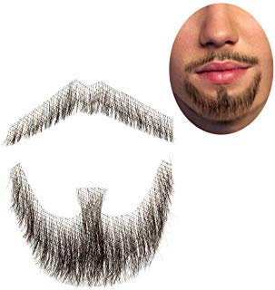 ExGizmo Human Hair Full Realistic Hand Tied Lace Fake Mustache Goatee Human Hair Fake Beard Makeup for Entertainment/Drama/Party/Movie Prop for Halloween Funny Cosplay Costume Party