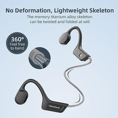 CelsusSound S800C Bone Conduction Headphones,IPX7 Waterproof Sports Earbuds with Noise-Canceling MIC,Bluetooth 5.3 Open-Ear Wireless Headset for Outdoor Running Cycling Hiking,10H Playtime(Grey)