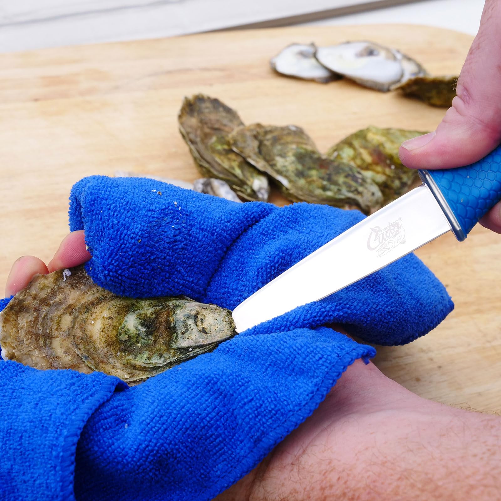 CUDA 3.5" Shucking Knife | Titanium Bonded Rust & Corrosion Resistant Stainless Steel Oyster Prying & Shucking Tool with Non-Slip Scale Pattern Grip