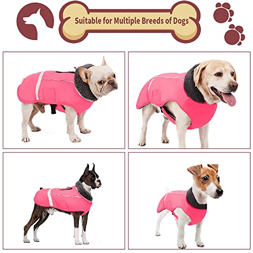 Doglay Dog Winter Coat with Thicken Furry Collar, Fleece Lining Reflective Warm Dog Jacket, Waterproof Adjustable Dog Clothes for Cold Weather, Soft Puppy Vest Apparel for Small Medium Large Dogs