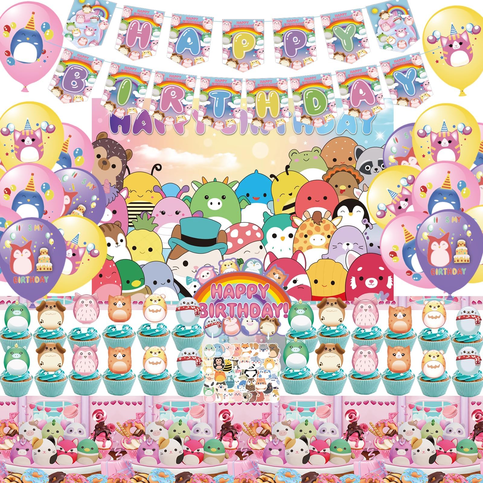 biepi 102Pcs Birhthday Party Supplies, Birthday Decorations,Include Birthday Banner,Cake Topper,Cupcake Toppers,Tablecloth,Balloons,Stickers Backdrop