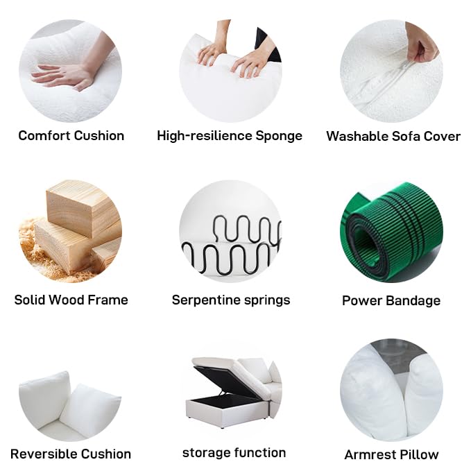 WJShome Love Seat Sofas,Down Filled Modular Sectional Sofas for Living Room,Cushion Covers Removable, Customizable Modular Sectional Couch for Apartment(White)