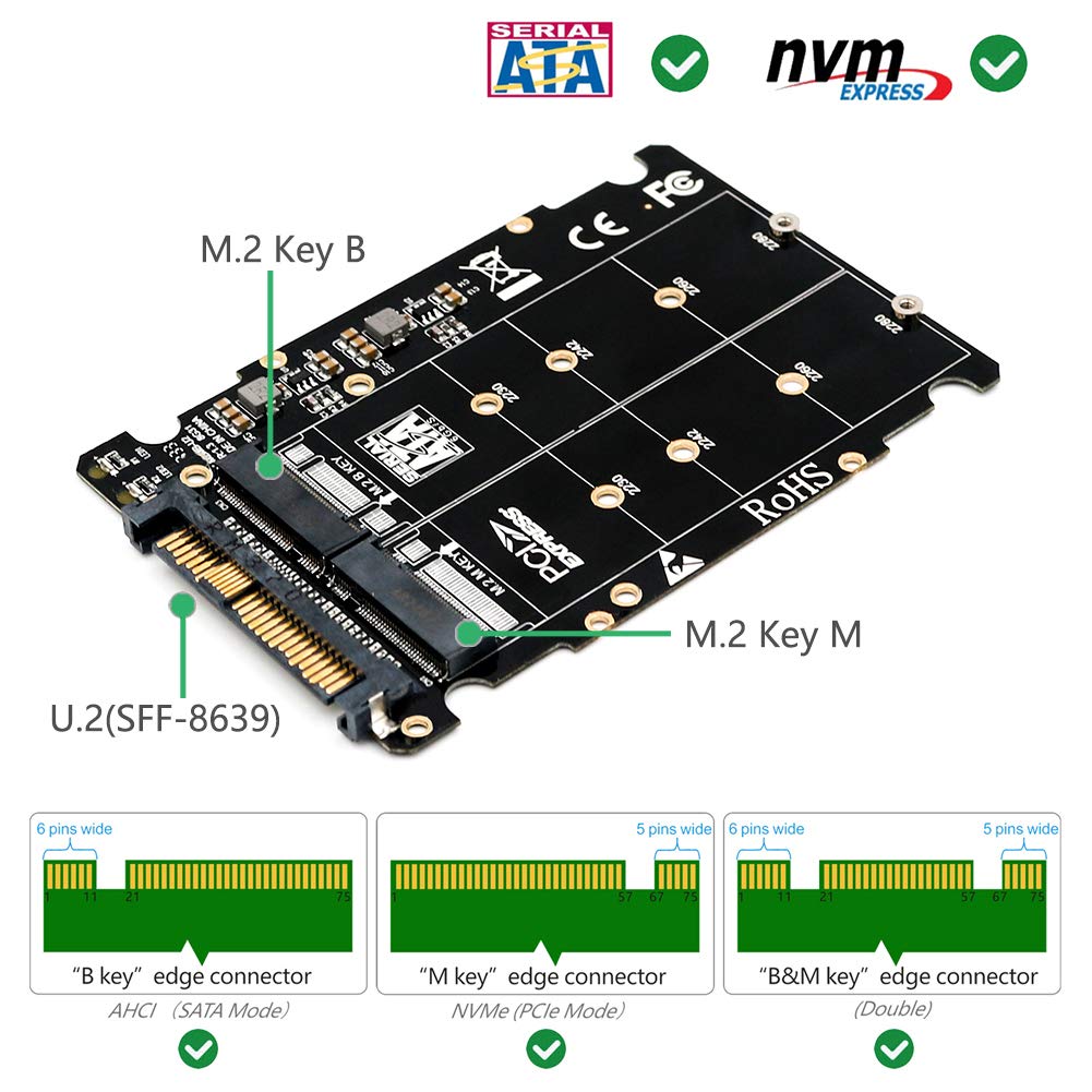 Timack M.2 NVME SSD(Key M) Key B SSD to U.2 SFF-8639 Adapter