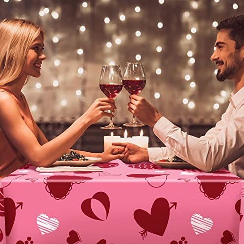 CAKKA Valentines Day Tablecloth Plastic 54x108 Inch, 2Pack Disposable Pink Heart Tablecloth, Rectangle Valentine Table Cloth Table Cover for Valentineās Day Wedding Decor Decoration