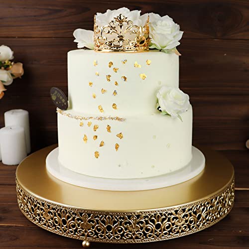 Efavormart 16" Round Lace Gold Metal Wedding Cake Stand, Dessert Display Stand Glossy Metallic Finish for Dessert Cupcake Pastry Candy Display Plate Event, Birthday Party
