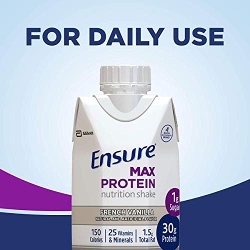 Ensure Max Protein Nutrition Shake with 30g of Protein, 1g of Sugar, High Protein Shake, French Vanilla, 11 fl oz (Pack of 12)
