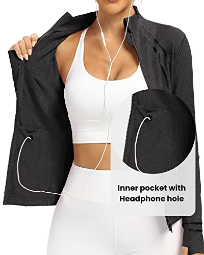 AVGO Women's Running Track Jacket Lightweight Athletic Slim Fit Track Jacket Gym Top Workout Clothes 2024(Charcoal Black, XL)