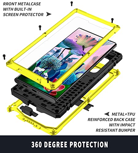 Compatible with Samsung Galaxy S23 Ultra Case Metal with Screen Protector Kickstand Heavy Duty Full Body Military Grade Aluminum Rugged Hard Case for Galaxy S23 Ultra (Yellow, S23 Ultra)